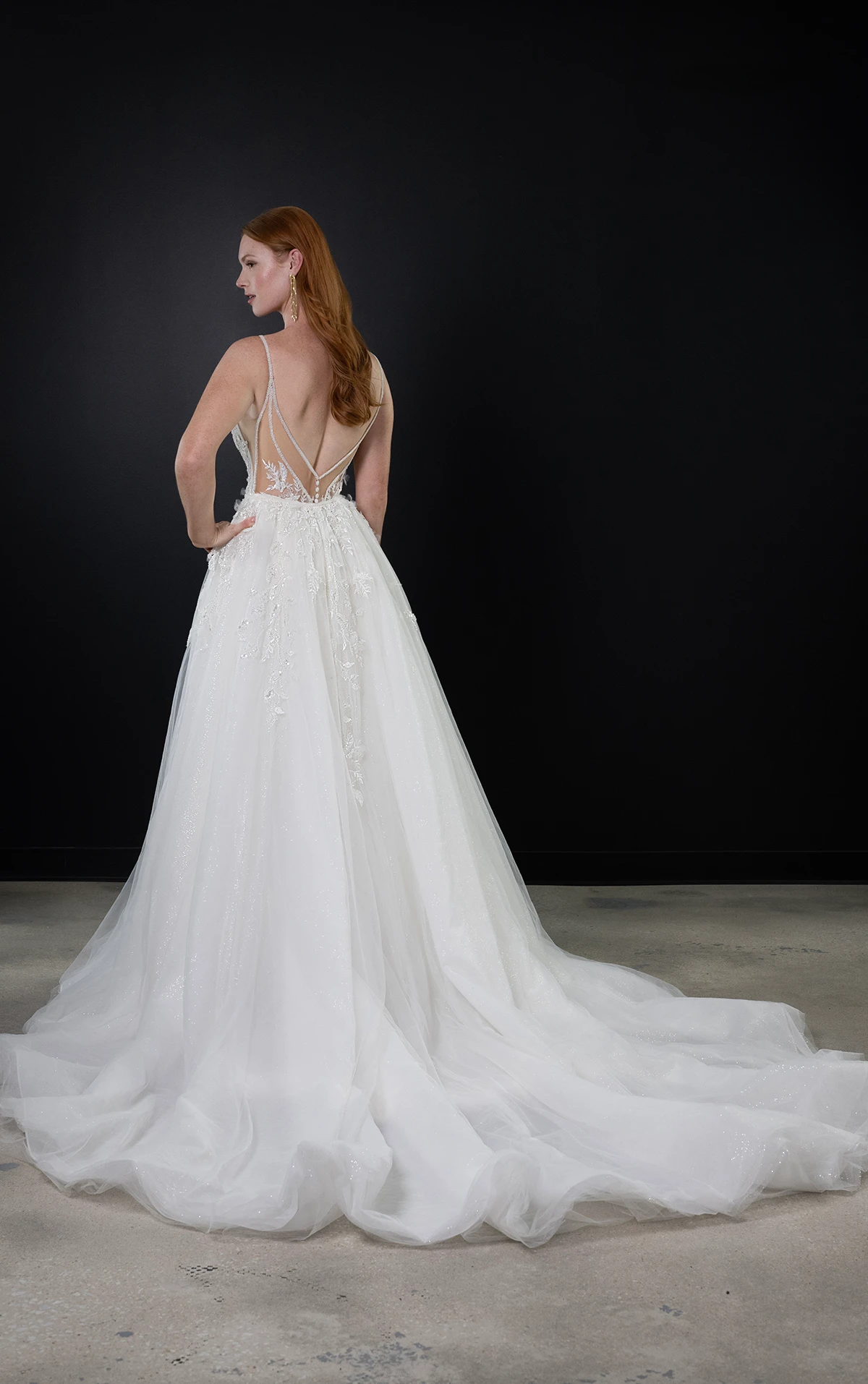 Sexy Sparkling Fit-and-Flare Wedding Dress with Low Open Back Detail