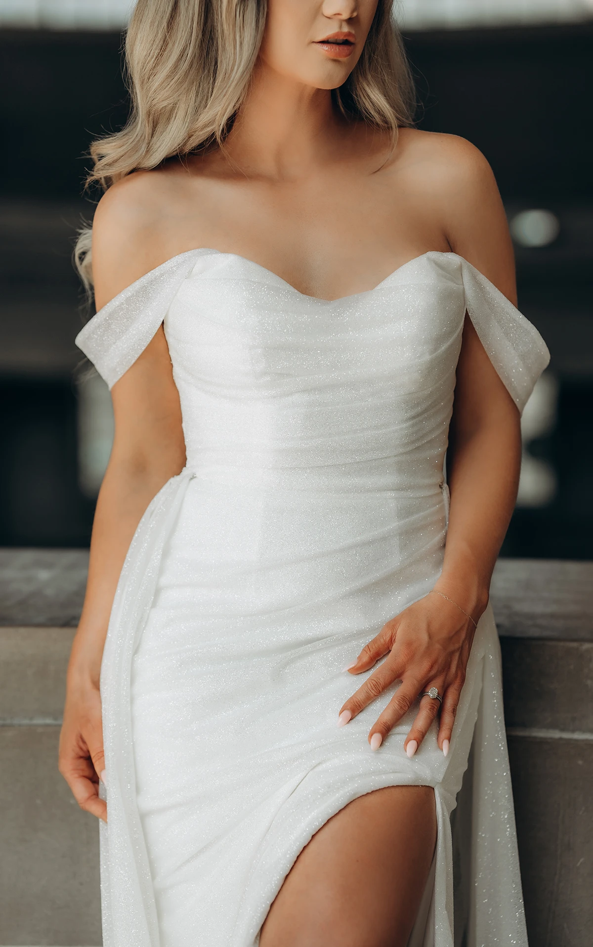 Sparkling Glitter Tulle Fit-and-Flare Wedding Dress with Detachable ...